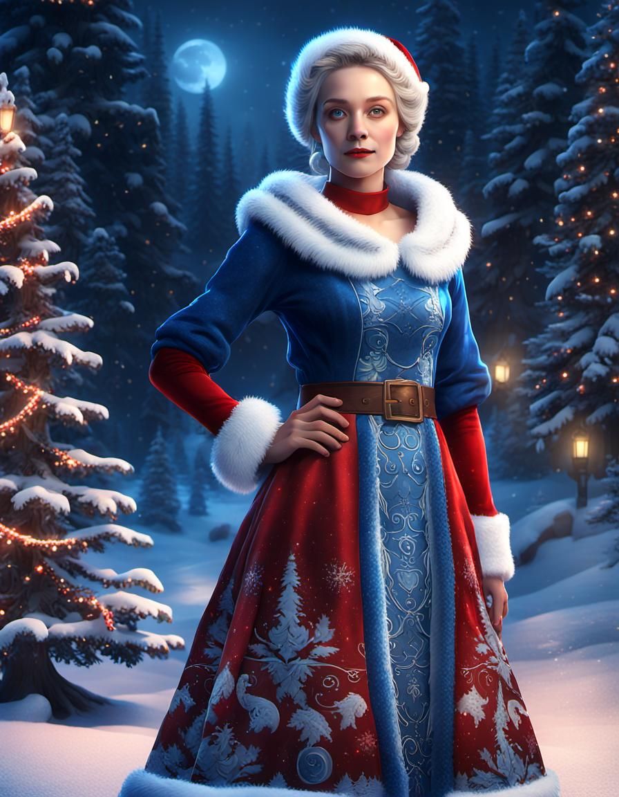 A Young Mrs. Claus in Enchanted Winter Wonderland,... - AI Art