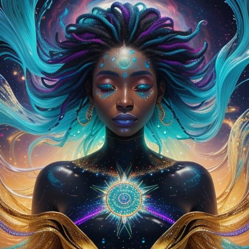 Hyper-realistic looking woman with floating mandala style hair ...