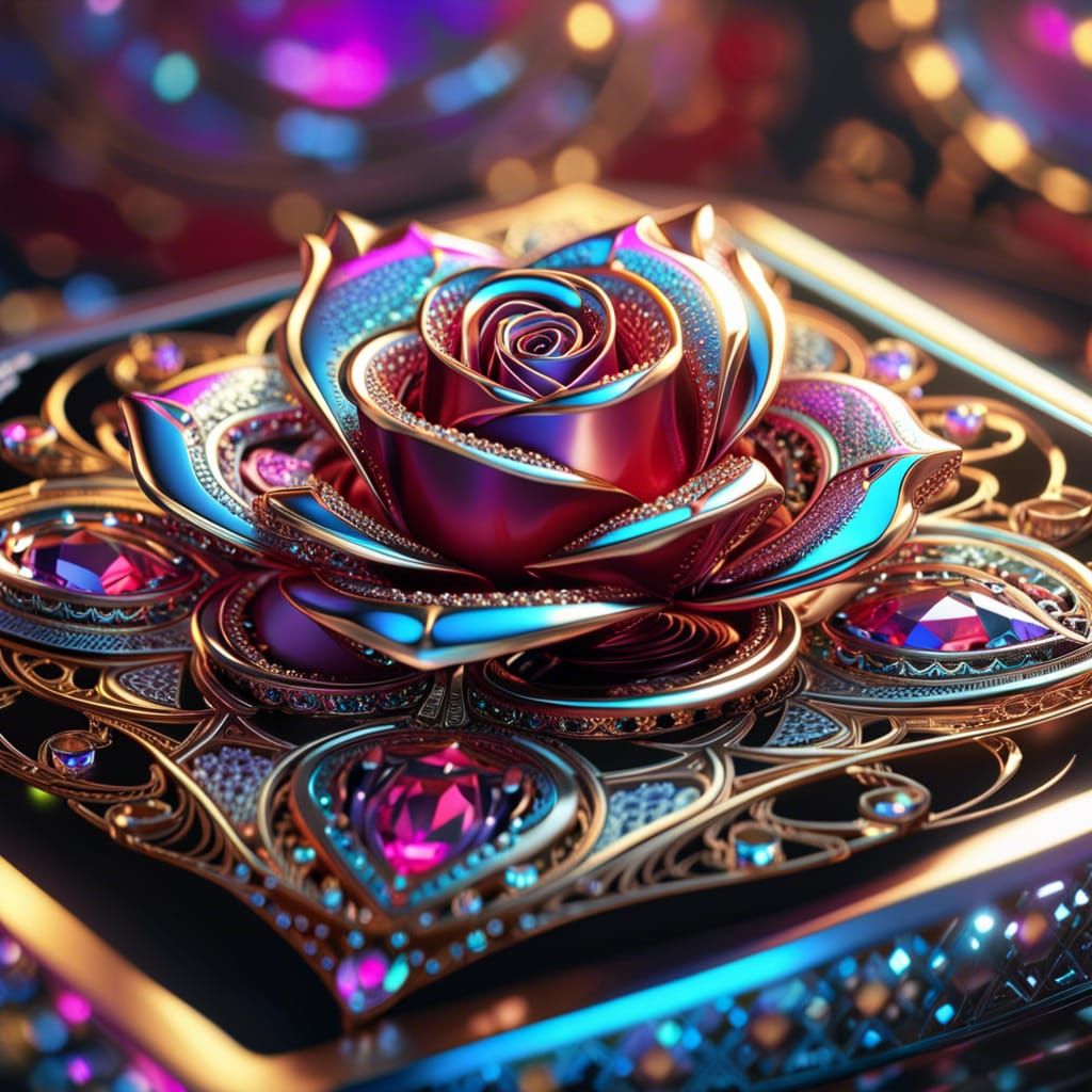 extremely detailed complex "Shiny Diamond Filigree Rose!!!", a ...