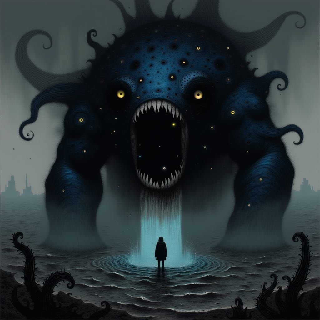 Ethereal Dark Blue Beast Emerges from the Depths - AI Art