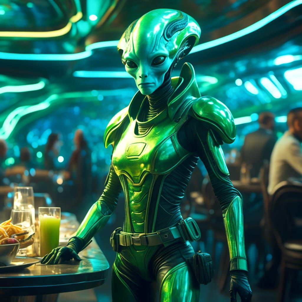 Female alien cop in a restaurant. - AI Generated Artwork - NightCafe ...