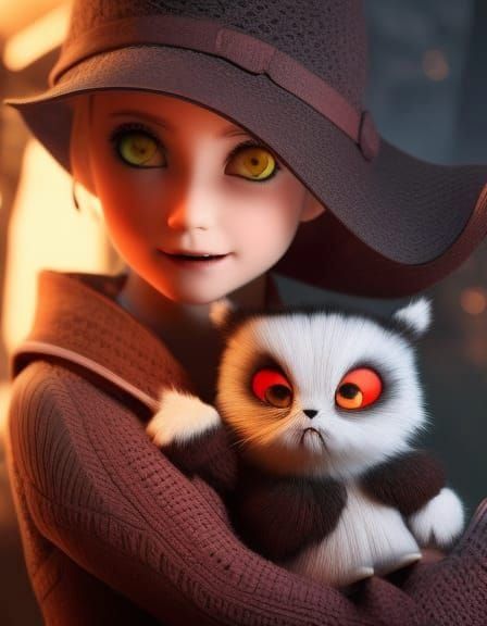a horrifying human like ghost is holding a cute cat, terrifying ghost ...