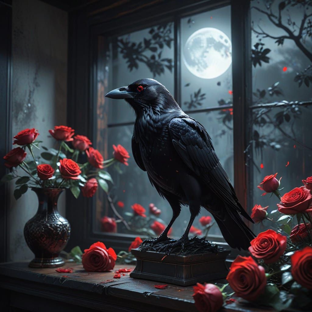 Cinematic Crow in Moonlight, Book Cover Art - AI Art