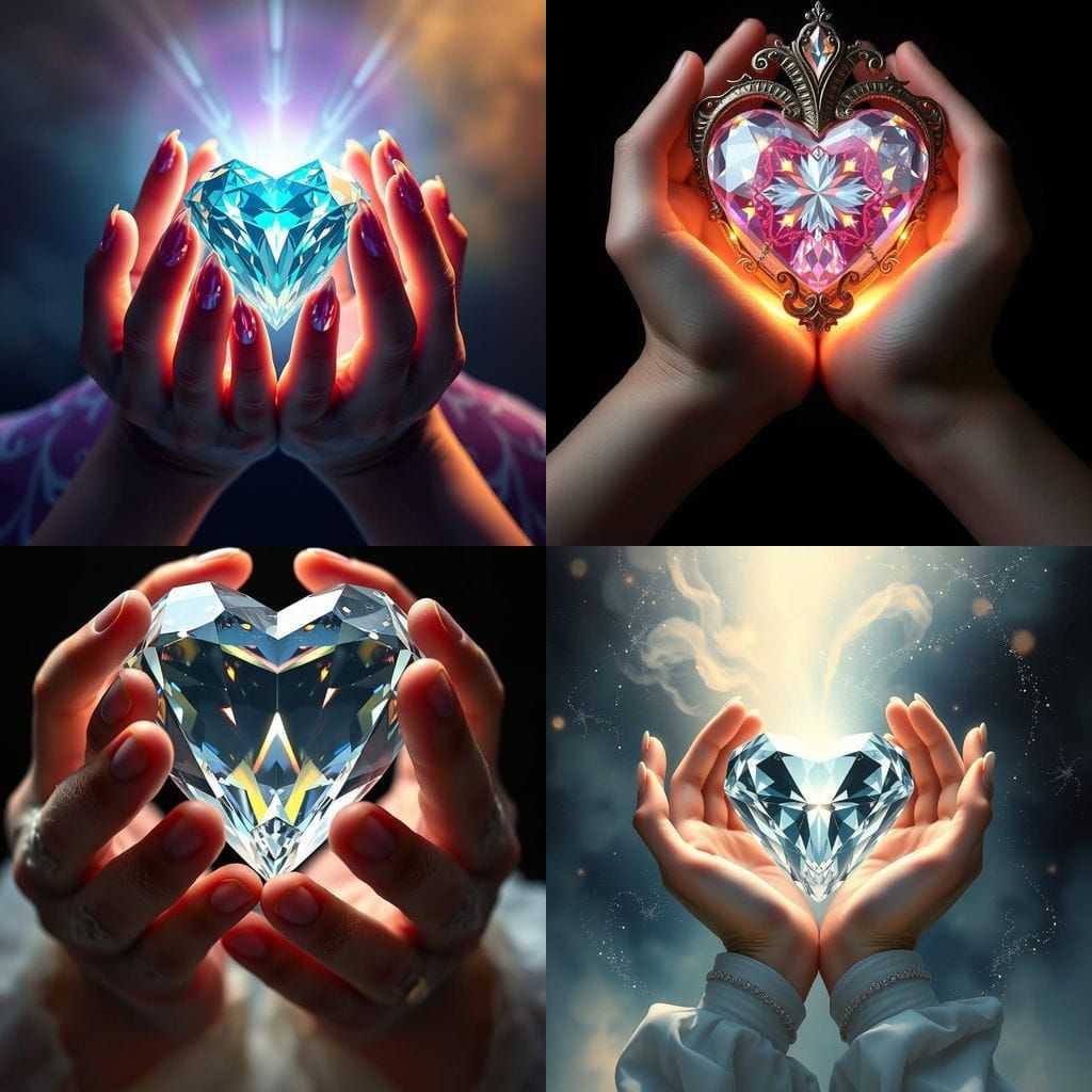 Ethereal Hands Cradle a Diamond Heart in a Vibrant... - AI Art