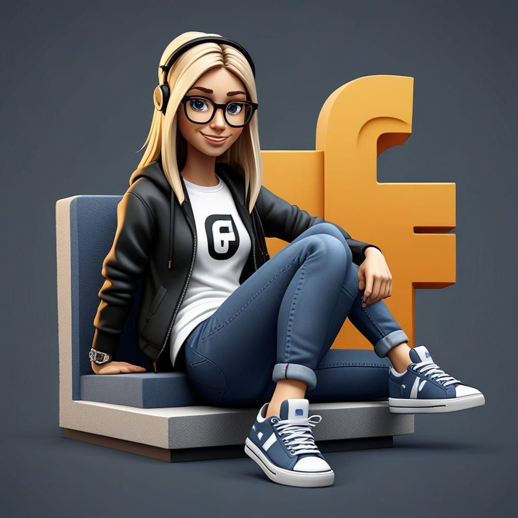Modern Cartoon Character on Facebook Logo - AI Art
