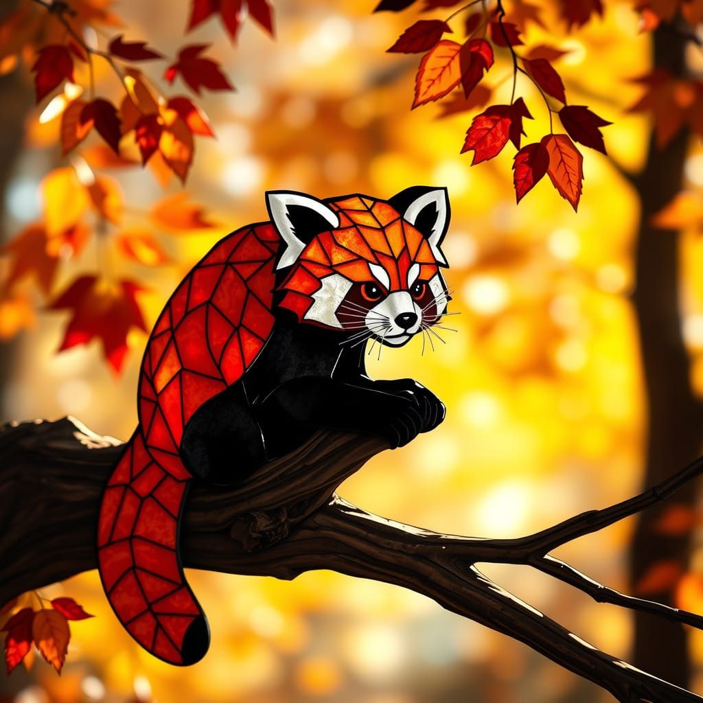 Autumn's Glass Guardian - Glass Red Panda in Autumn Wonderla...