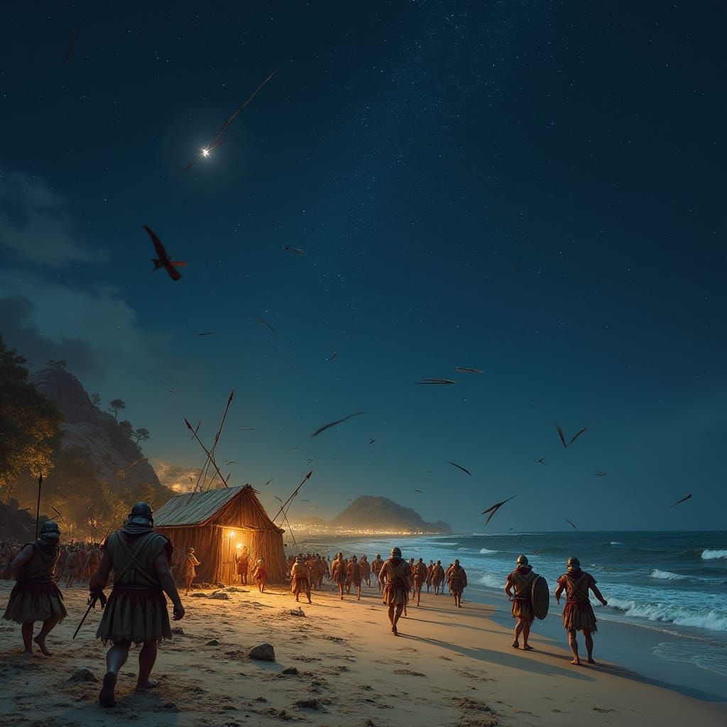 Ancient Greek Warriors Under Siege by Celestial Ar... - AI Art