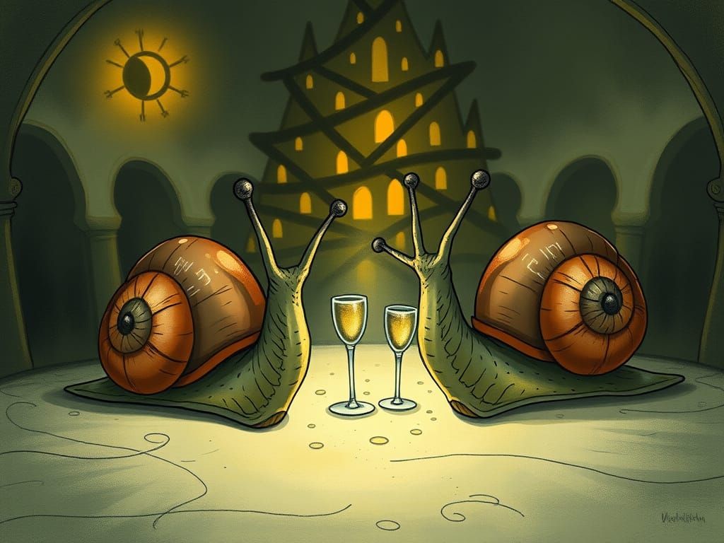 Whimsical Gothic Snails Unite at Enchanted Party - AI Art