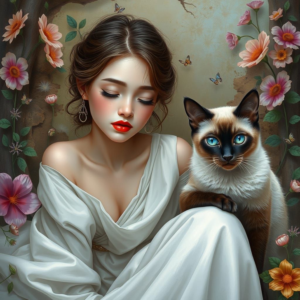 A captivating airbrush illustration features a you... - AI Art