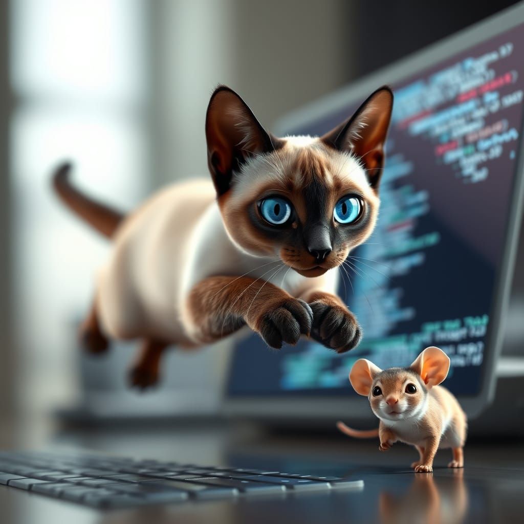 A photo-realistic 3D stop motion animation of a beautiful Siamese cat ...