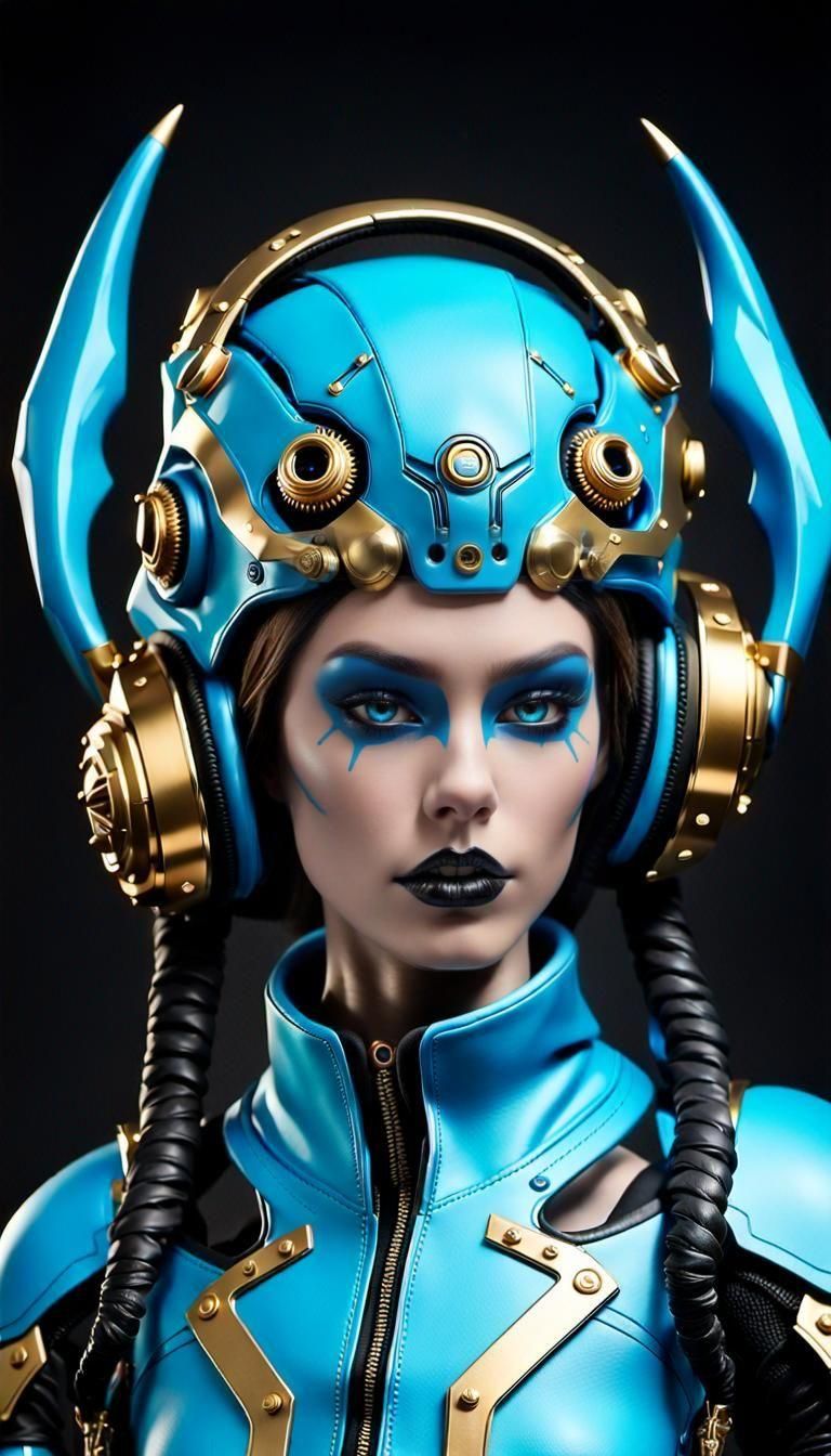 A futuristic female Cyborg, Blue and Gold accents - AI Generated ...