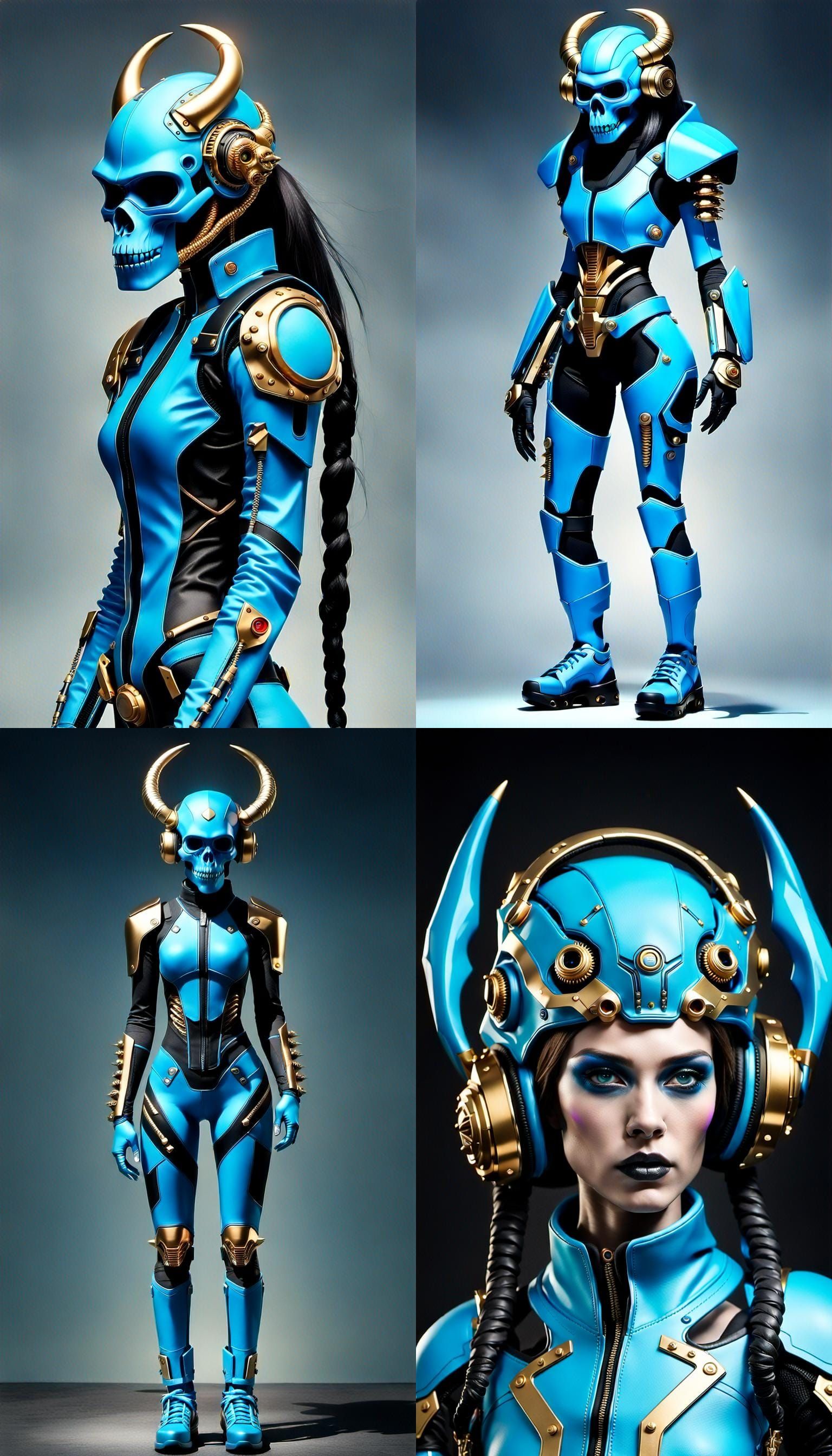 A futuristic female Cyborg, Blue and Gold accents - AI Generated ...