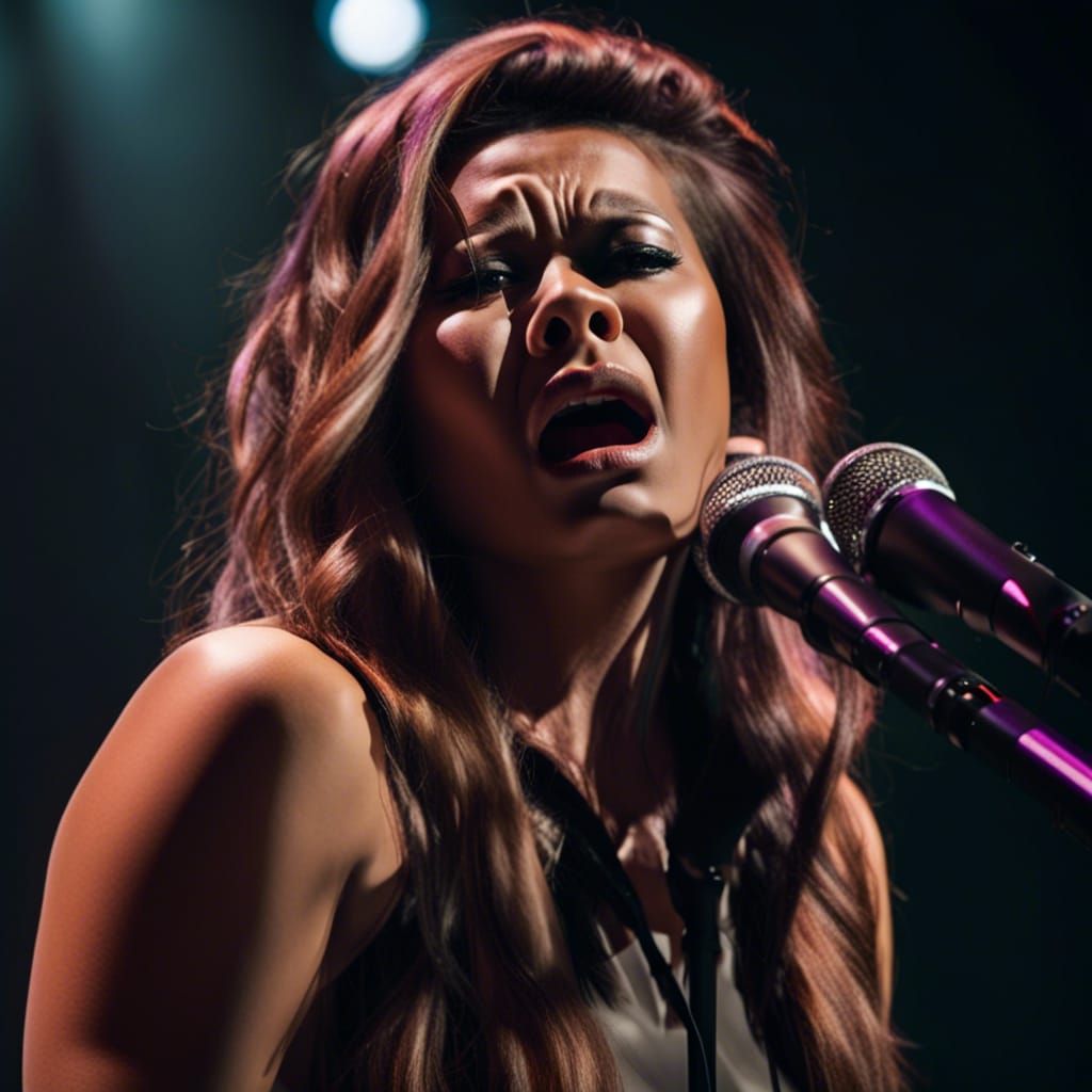Singer's Intense Performance: Sad Expression on St... - AI Art