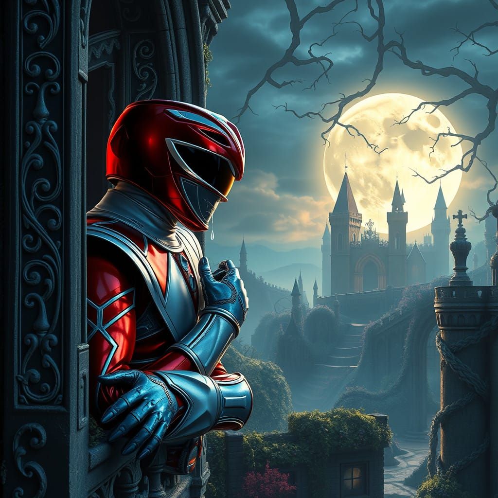 Power Ranger Overwhelmed by Enchanted Moonlit Land... - AI Art