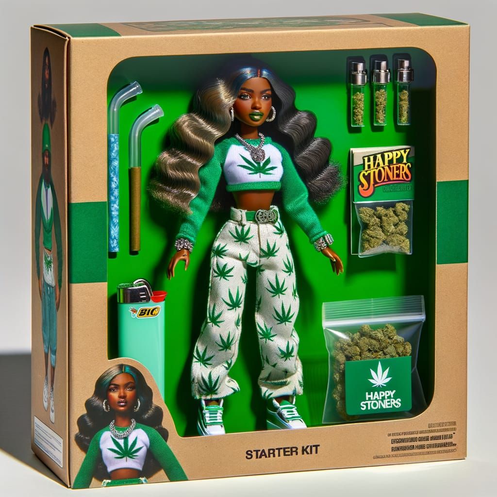 African-American Action Figure in Green Crop Top a... - AI Art