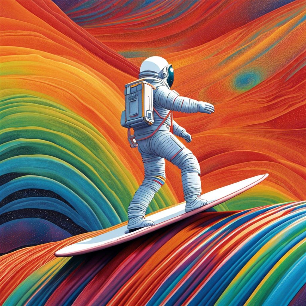 An astronaut surfing a rainbow wave on mars abstract art complementary ...