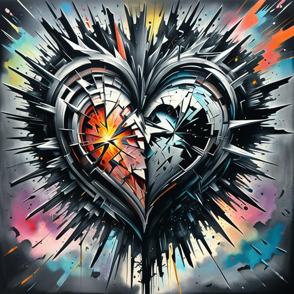 Shattered heart exploding, hyperdetailed, intricately designed ...