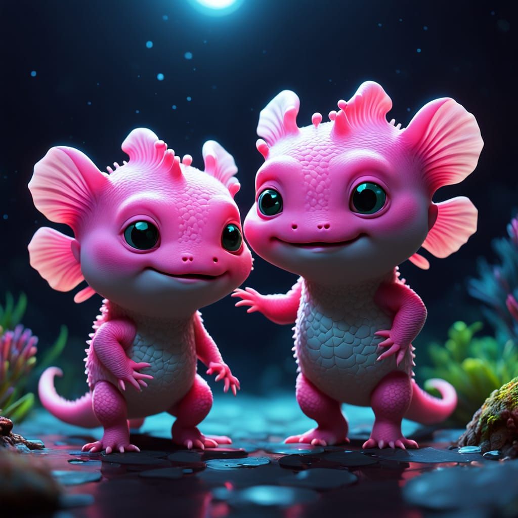 Two little pink axolotls - Two Little Pink Axolotls Hugging...