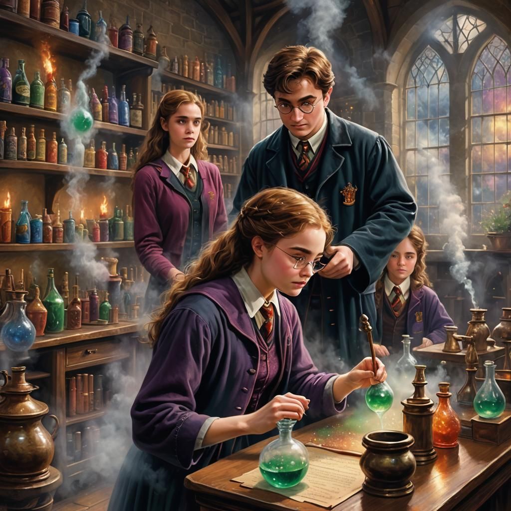 Harry Helps Hermoine - AI Generated Artwork - NightCafe Creator