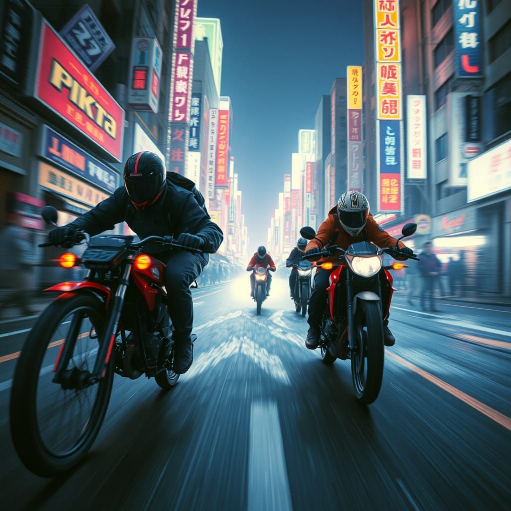 Cyberpunk Racers Speeding Through Neon Tokyo Stree... - AI Art