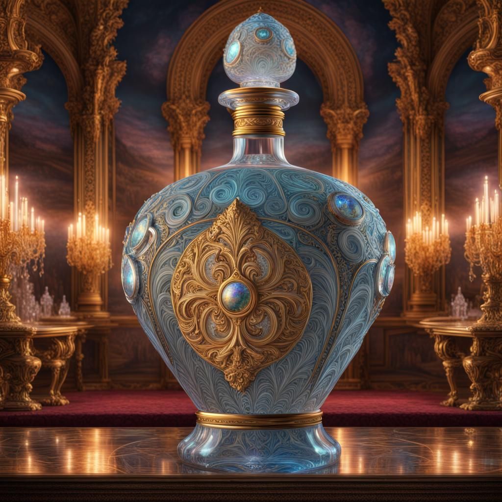 intricate ornate lead crystal decanter i8k resolution gold leaf accents ...