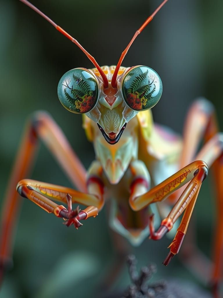 Surreal macro image of a praying mantis. Macro very close up the mantis ...