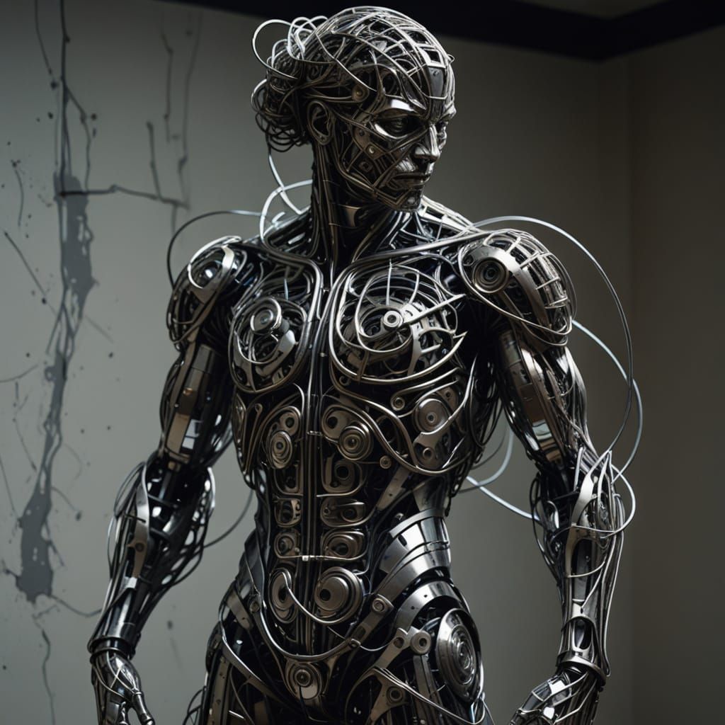 Human Figure Distorted by Brutalist Wire Sculpture... - AI Art