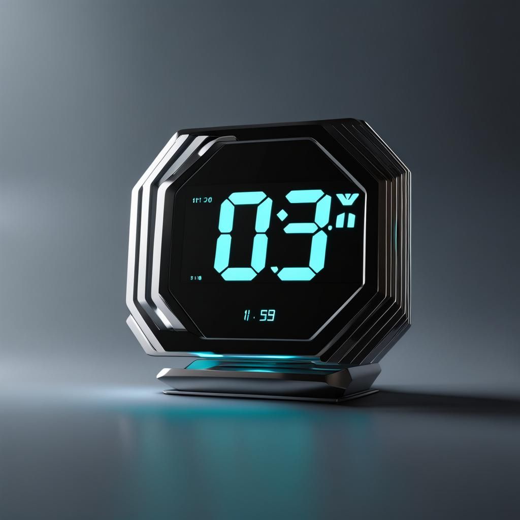 Futuristic digital desk clock with LED display that says "1:03 ...