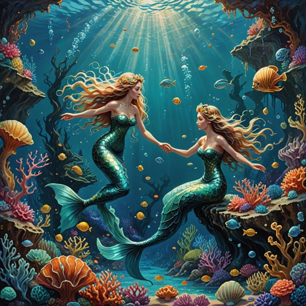 Mermaids Celebrate New Year's Eve in a Surreal Und... - AI Art