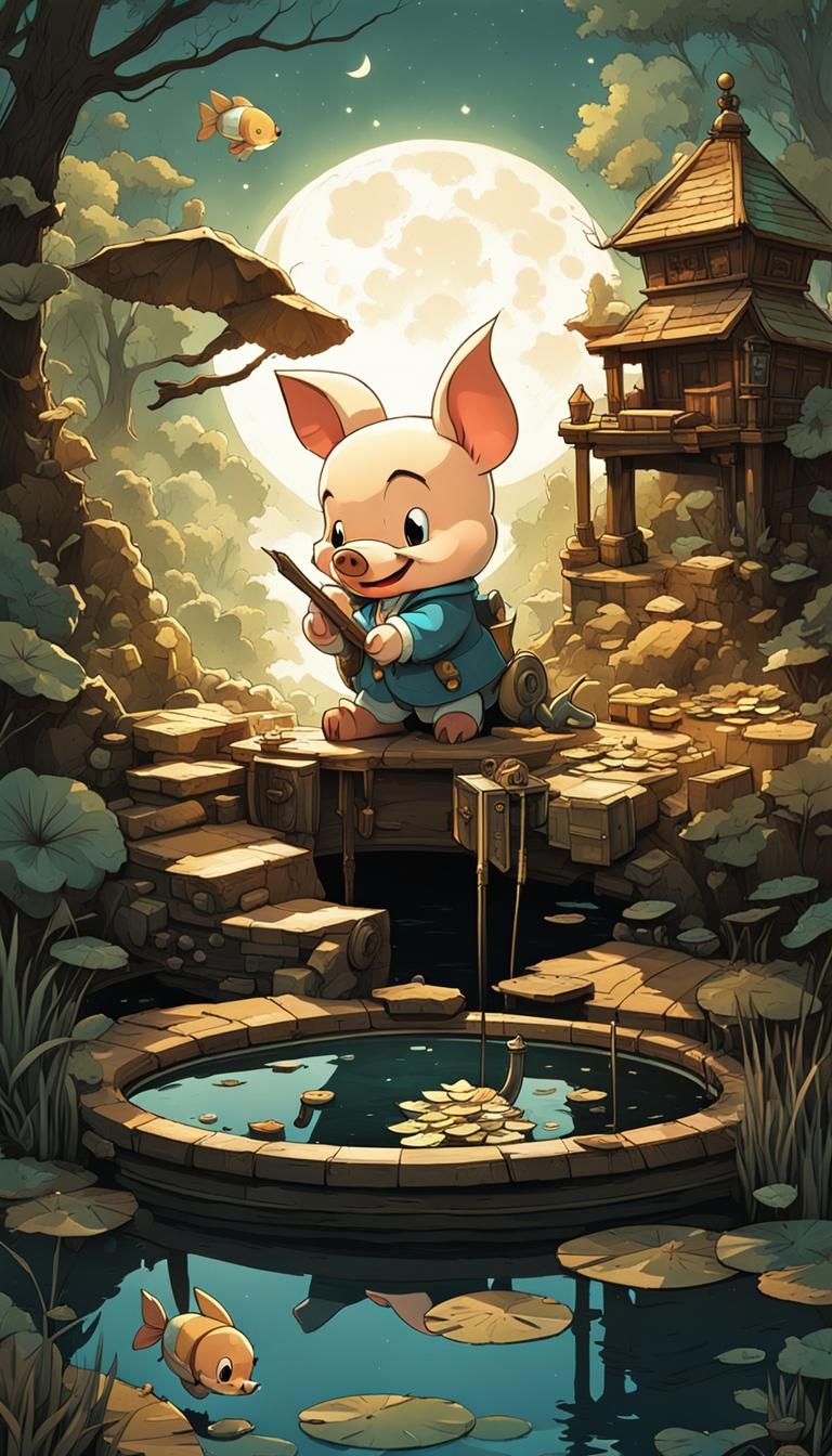 Pig Gone Fishing - AI Generated Artwork - NightCafe Creator
