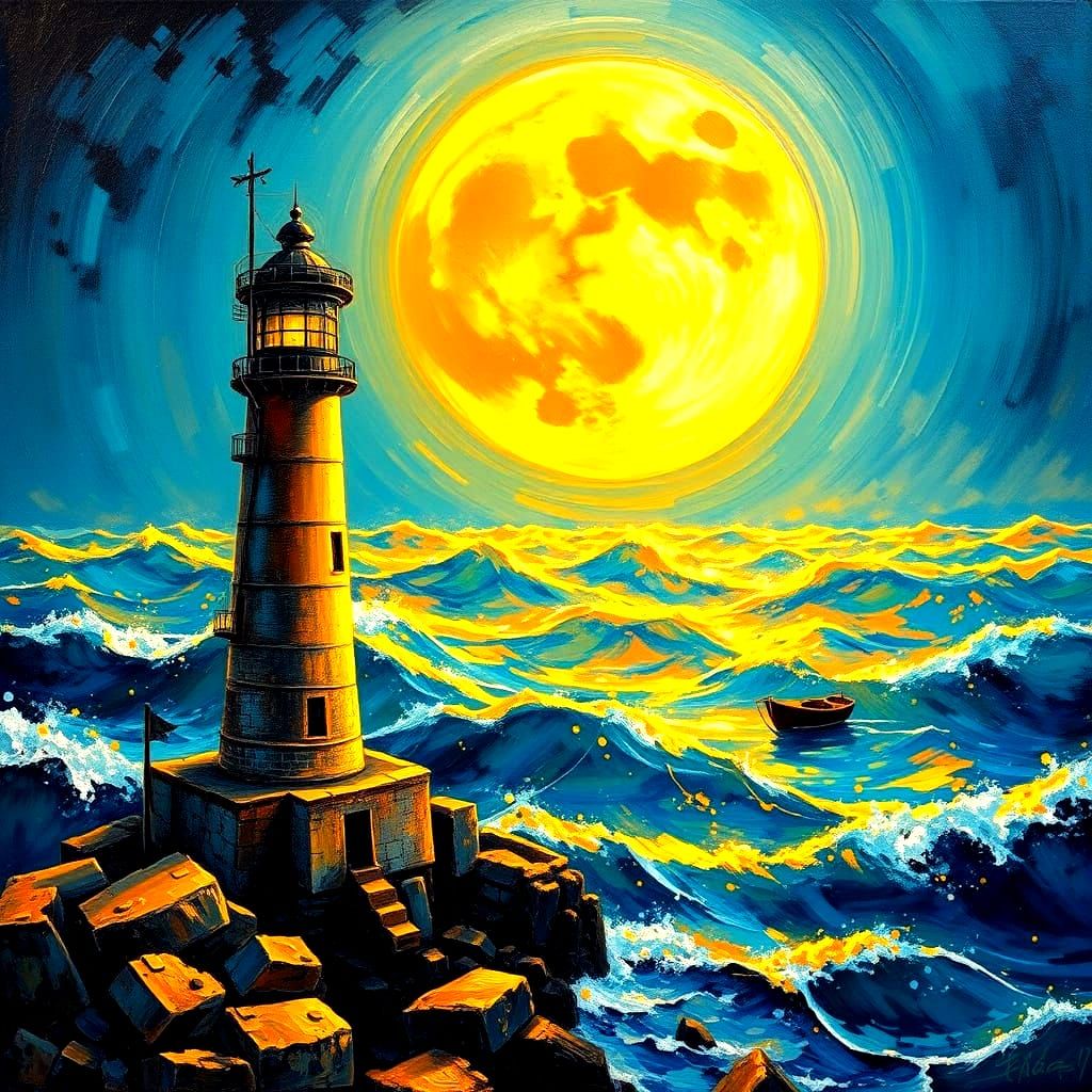 Moon - Surreal Neo-Expressionist Oil Painting of a Full Moon