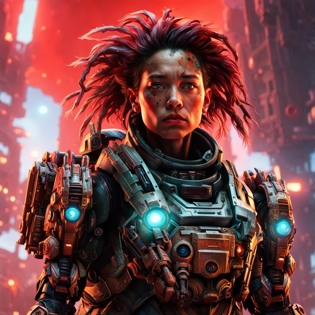 female cyborg in armored mech suit - AI Generated Artwork - NightCafe ...