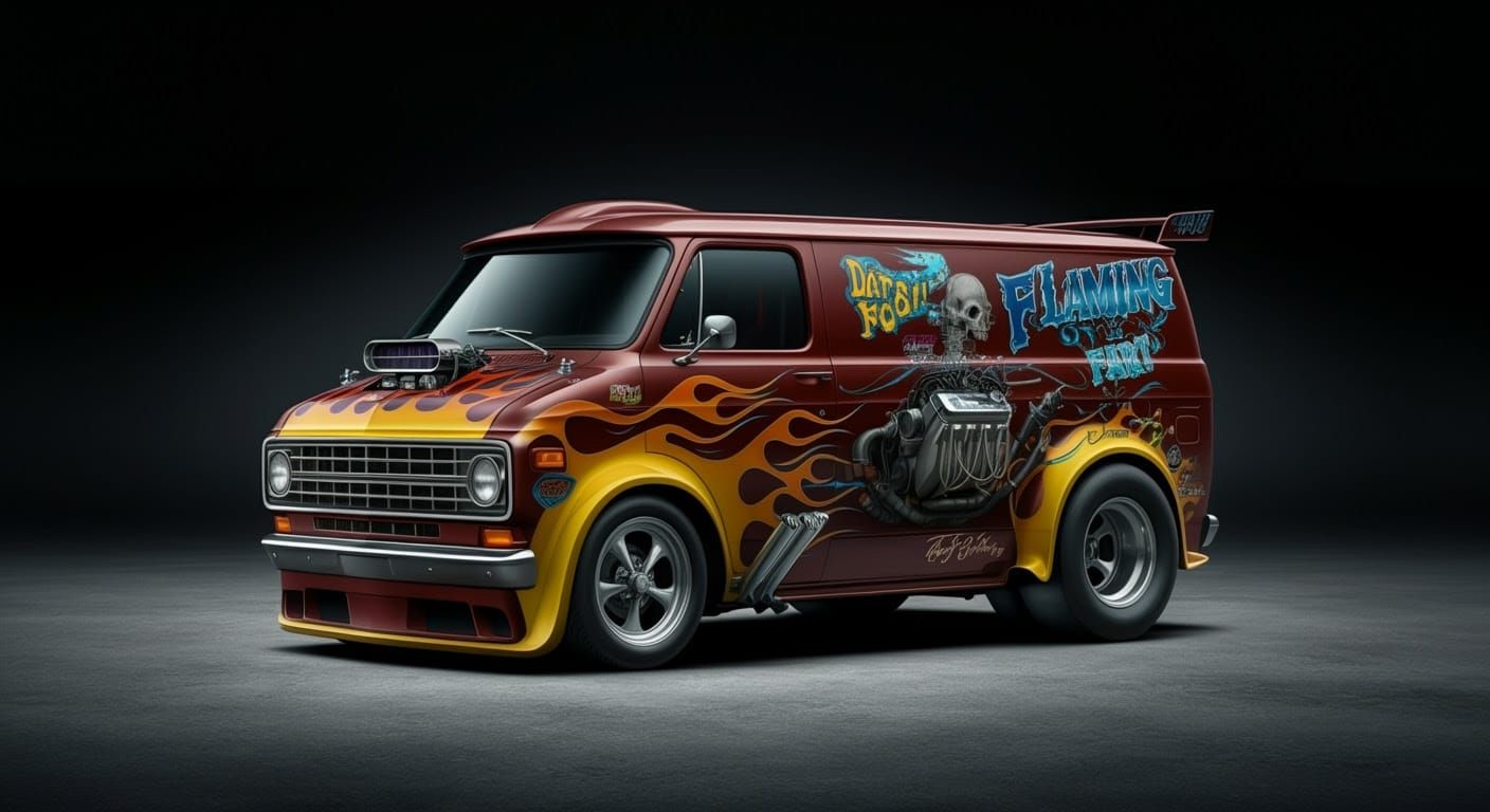 Hot Rod Van in Classic Flame Livery - AI Art