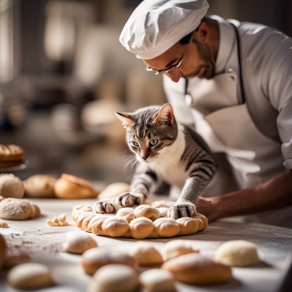 an image that appears as if captured in a cat-operated bakery, with a ...