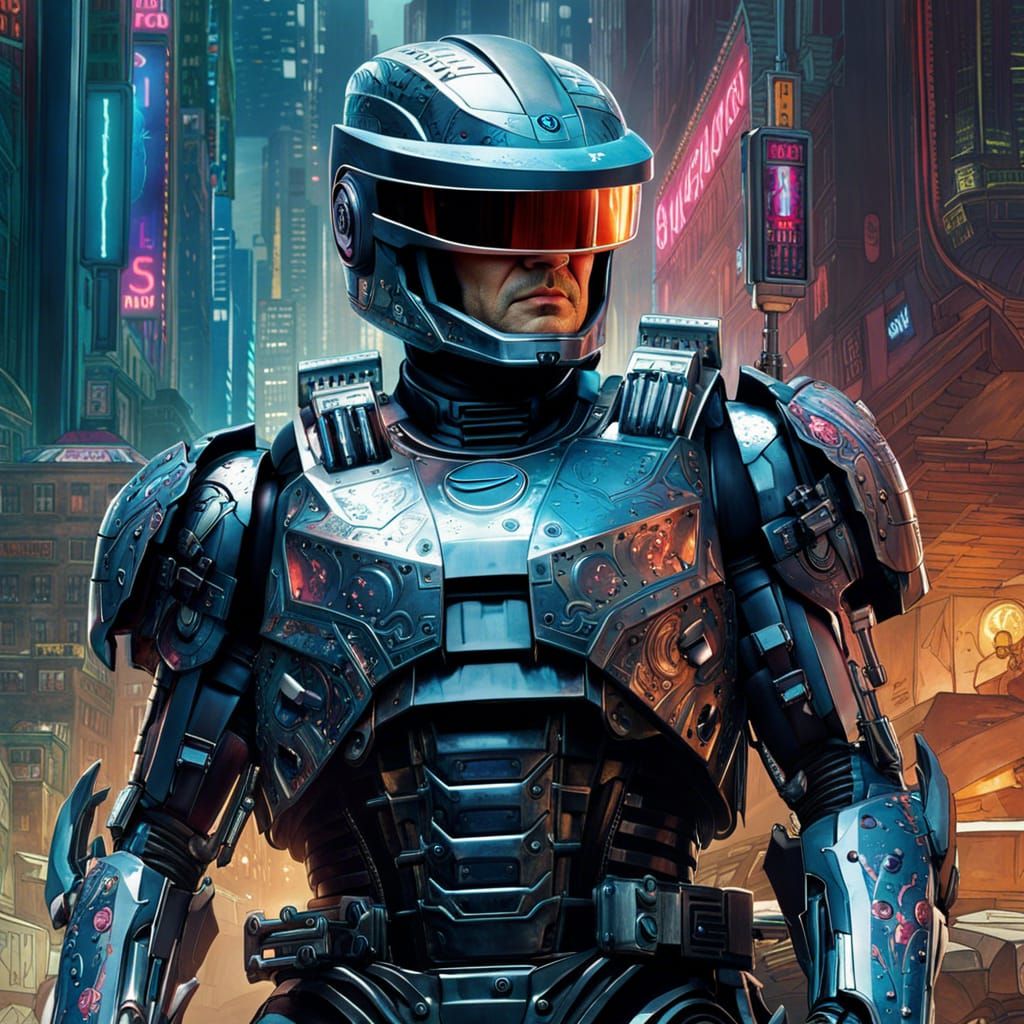 Bruce Campbell as robocop - AI Generated Artwork - NightCafe Creator