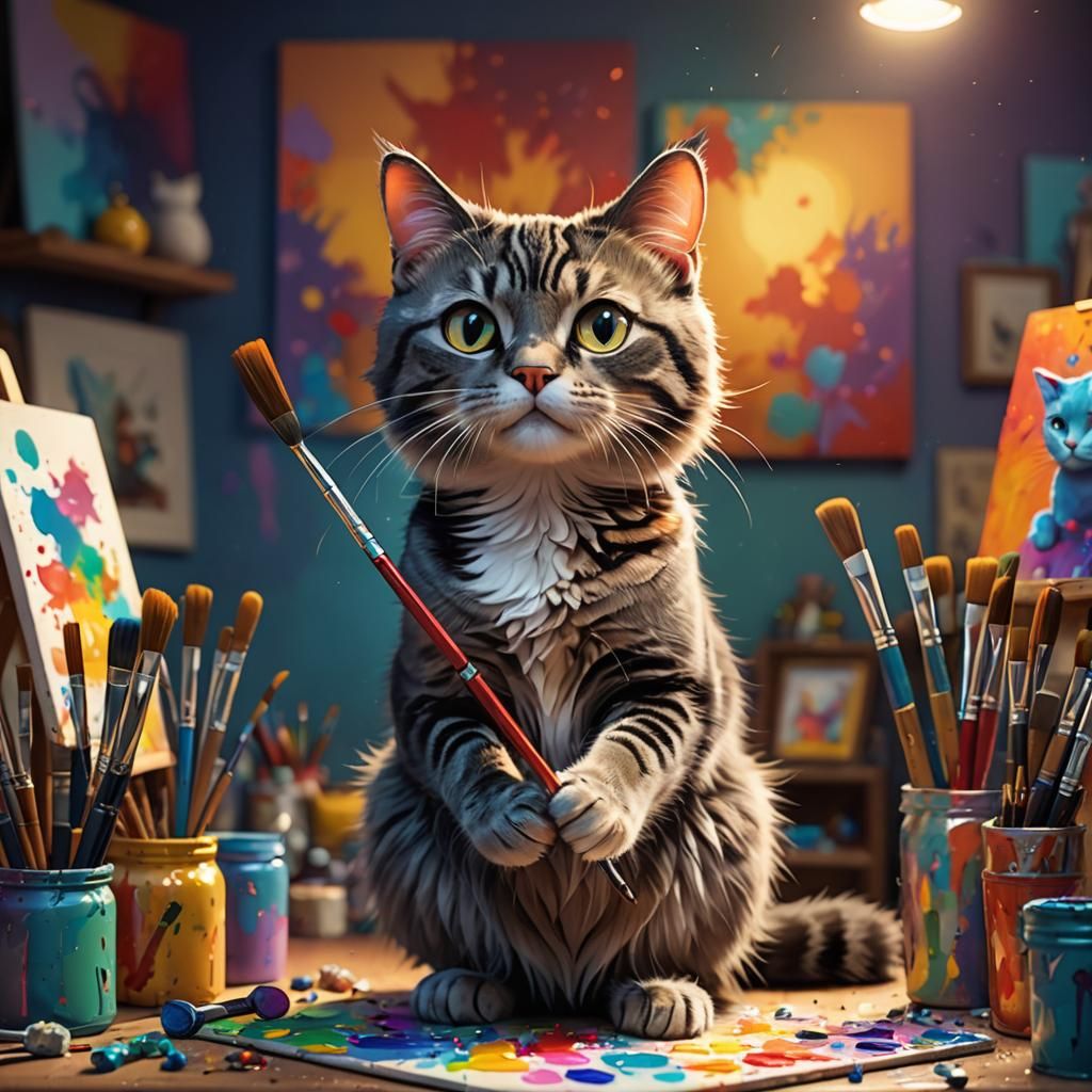 Painter Cat: - AI Generated Artwork - NightCafe Creator