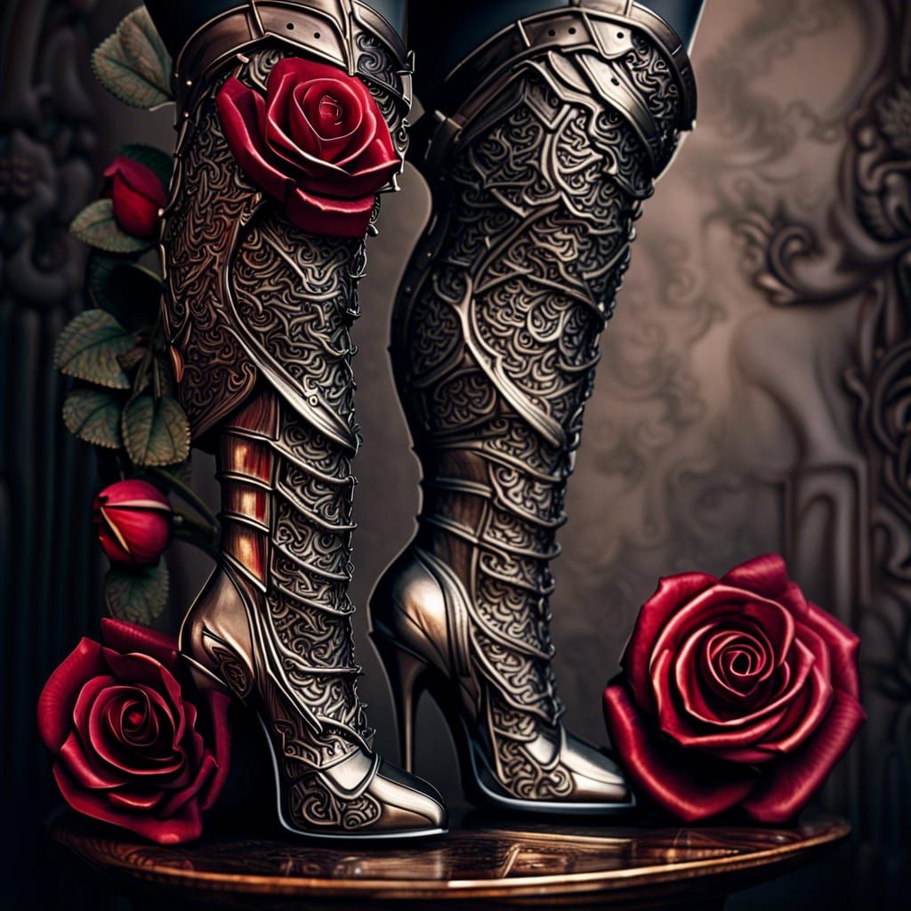thigh-high armor high heel inspired by roses. - AI Generated Artwork ...