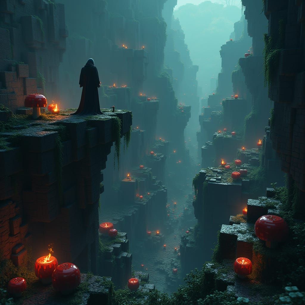 Minecraft Necromancer in Dark Futuristic Landscape - AI Art