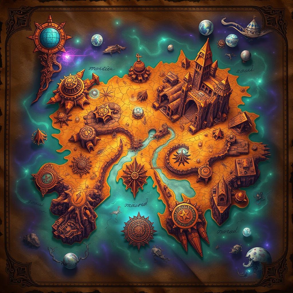 Spectacular Alien Kingdom Map in Iridescent Hues - AI Art