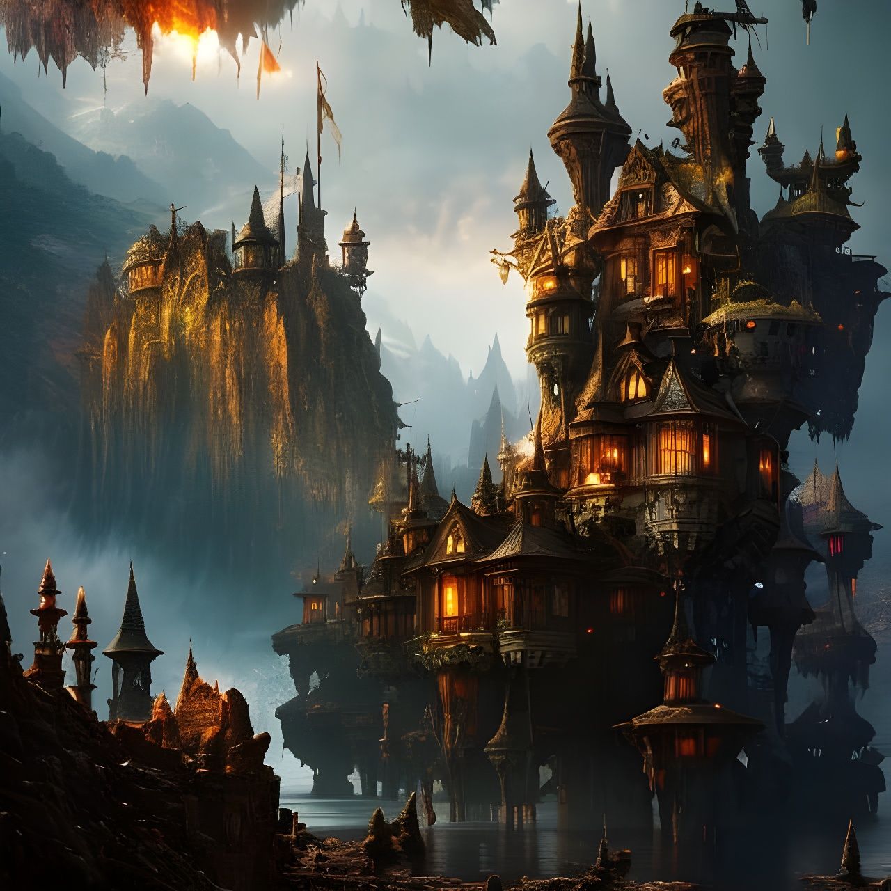 "an Epic fantasy magical castle over a lake"!! A breathtaking ...