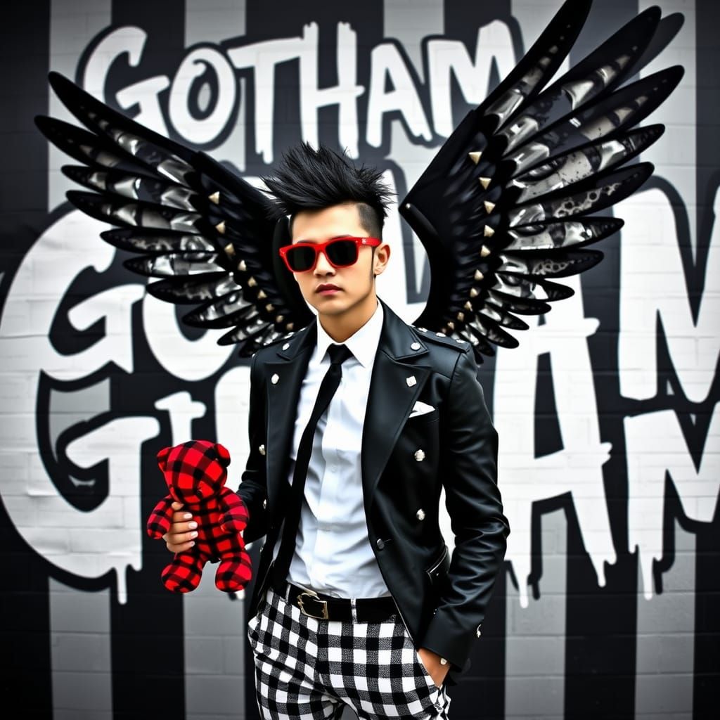 Punk God with Gothic Wings and Gingham Suit - AI Art
