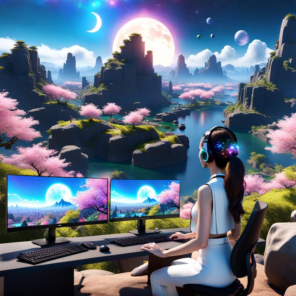 Gaming PC Setup in nature - AI Generated Artwork - NightCafe Creator