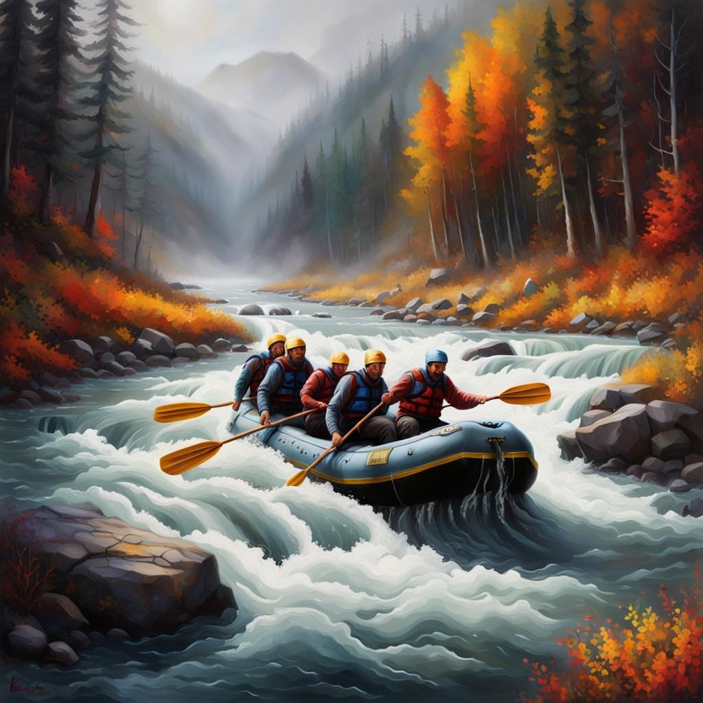 Wild water river rafting - AI Generated Artwork - NightCafe Creator
