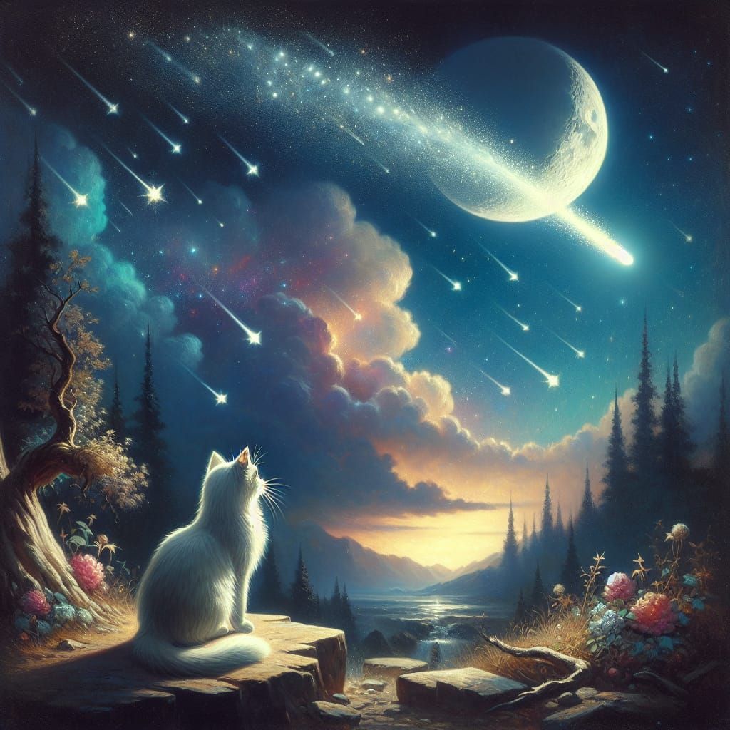 Even cats make wishes - Feline Stares Up at a Meteor Shower...