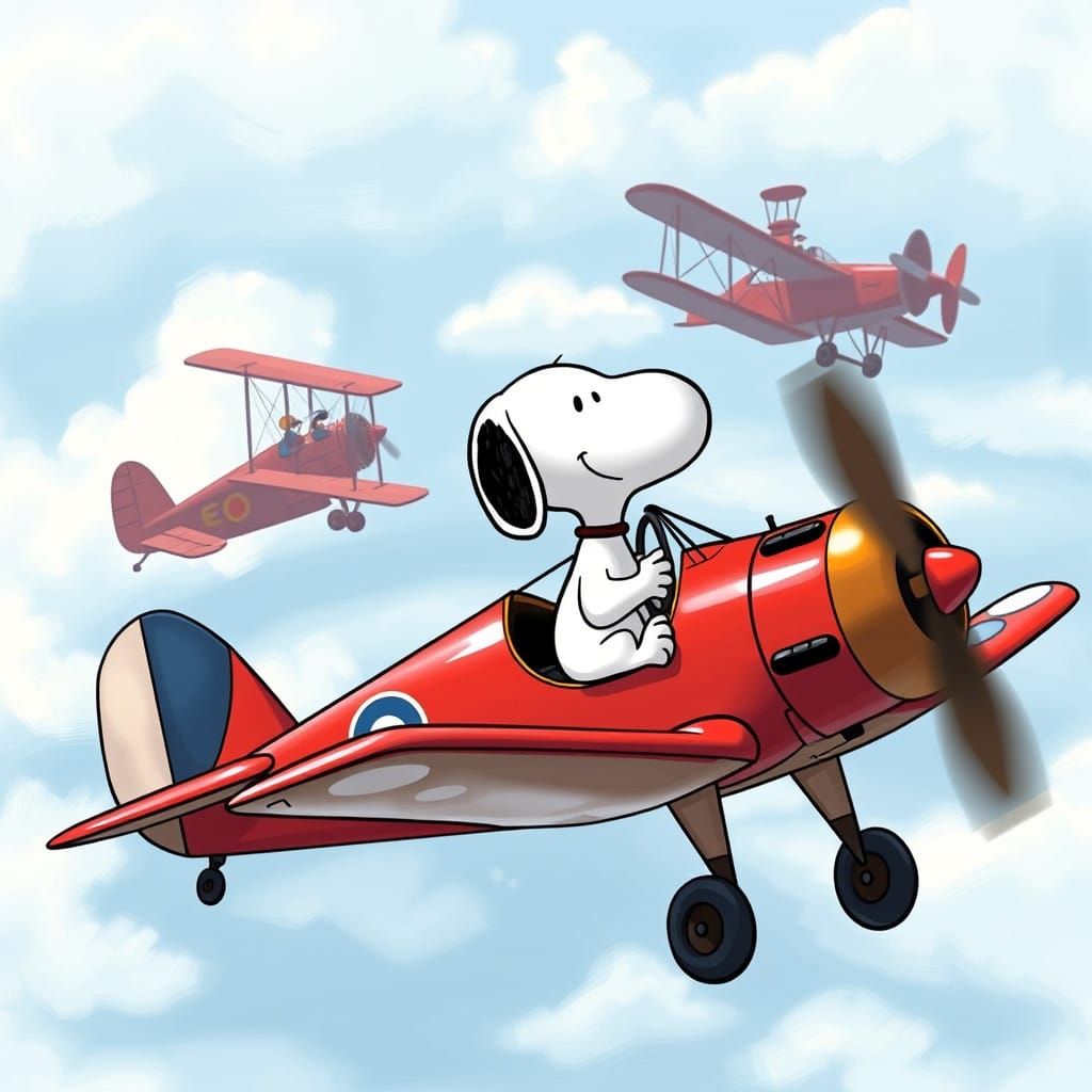 Snoopy in Vintage Warplane Engagement with Arch En... - AI Art