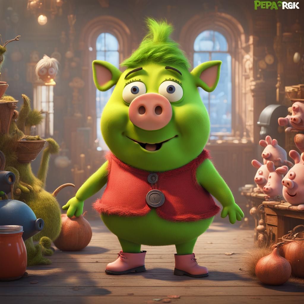 pepa pig mixed with the grinch mixed with shrek mixed with gru mixed ...