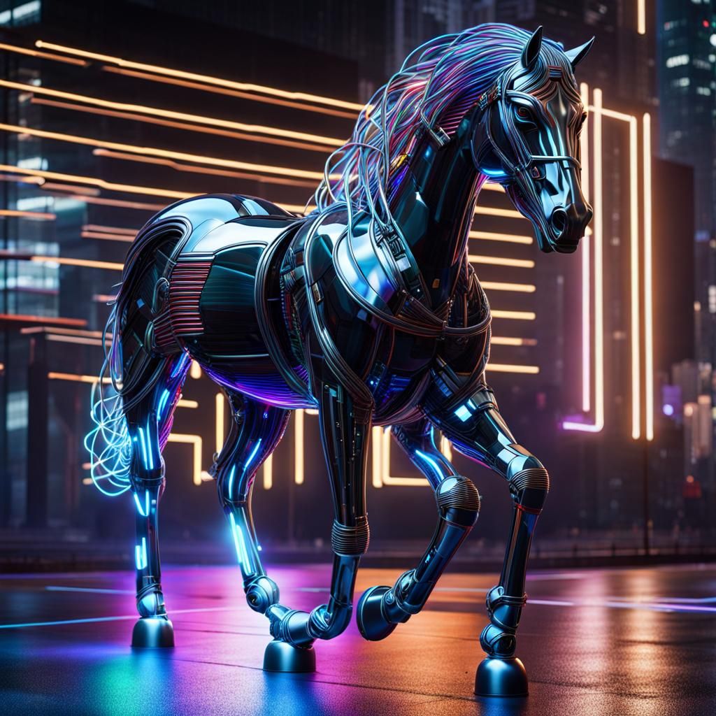 Robotic Horse in Cyborg City - AI Generated Artwork - NightCafe Creator