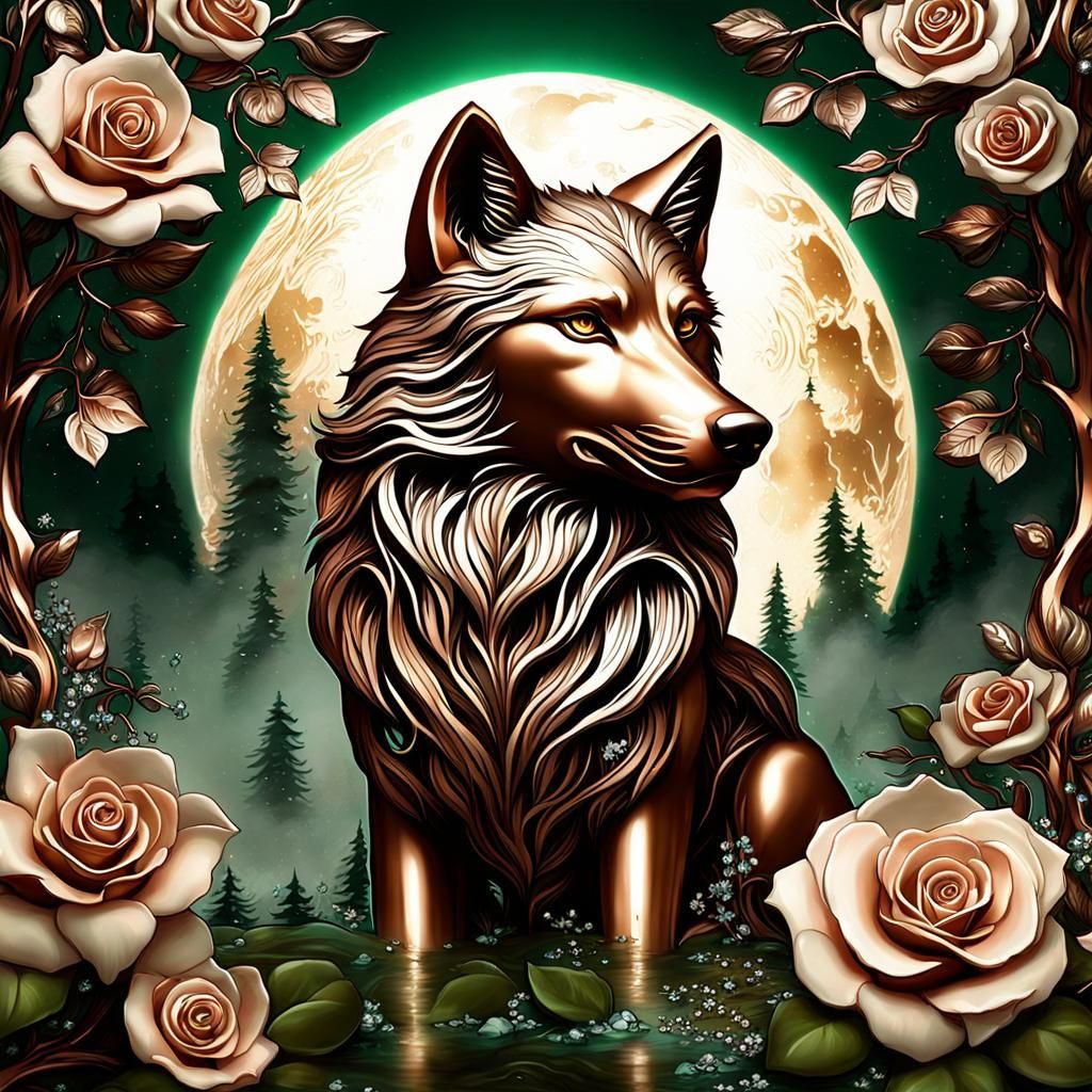 Roses & Wolf - AI Generated Artwork - NightCafe Creator