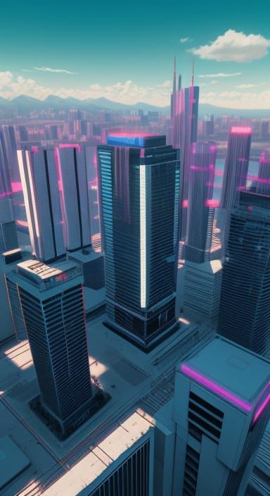 Neon Futuristic Cityscape of 2050 in Brutalist Sty... - AI Art