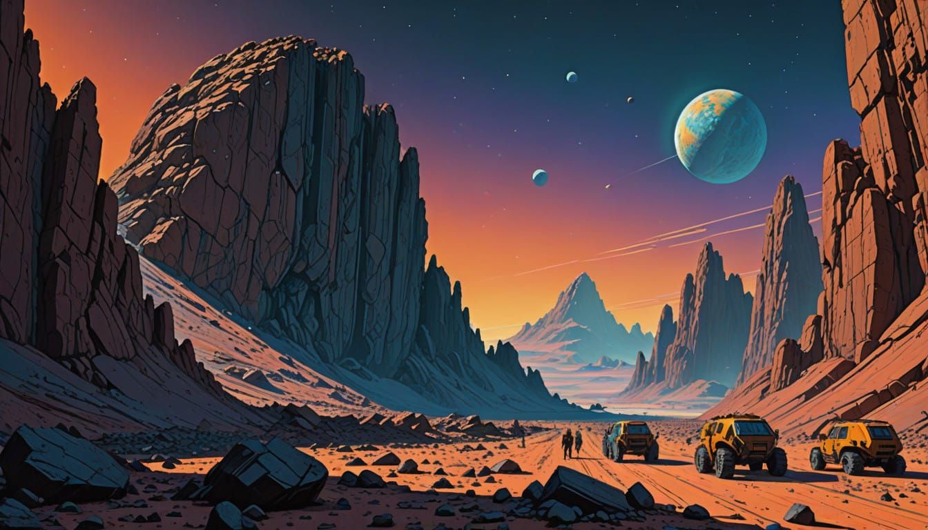 Asteroid Belt in Neon Hues, Highlighting Newly Dis... - AI Art